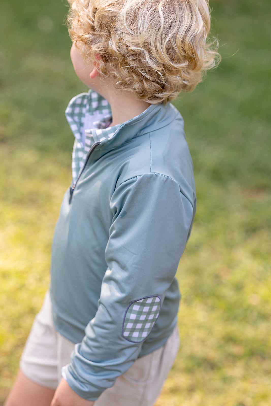 Baxter Quarter Zip - Oval Room Blue/Field Check Sage – Sun House Children's